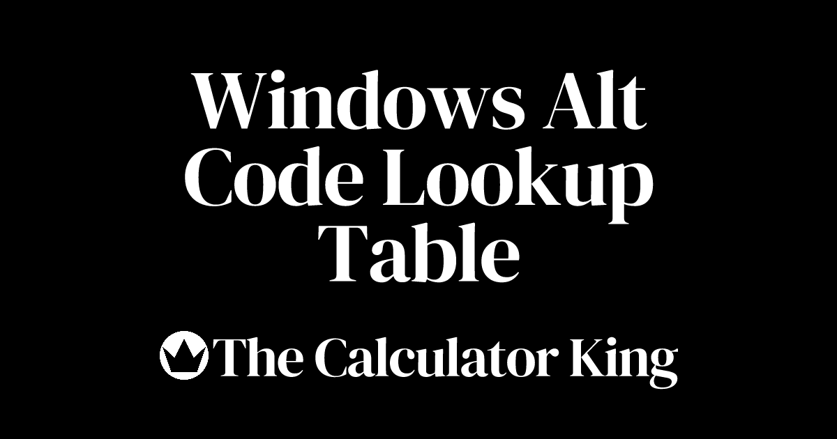 ALT Codes for Windows Lookup Table | Complete List With Search